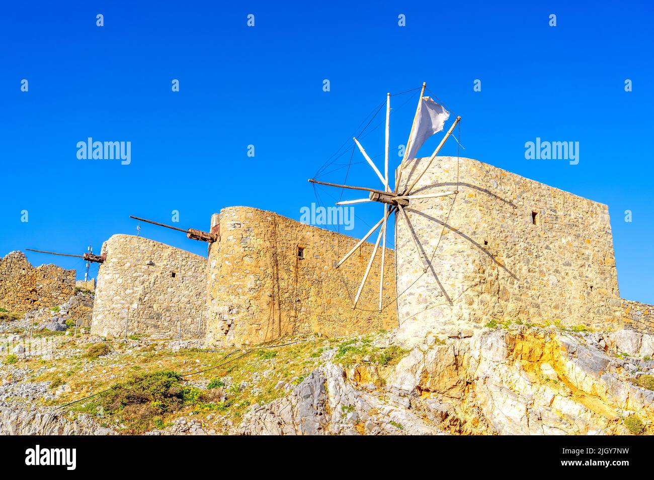 Windmills of Seli Ambelou Lassithi Plateau, Island Creta, Greece Stock ...