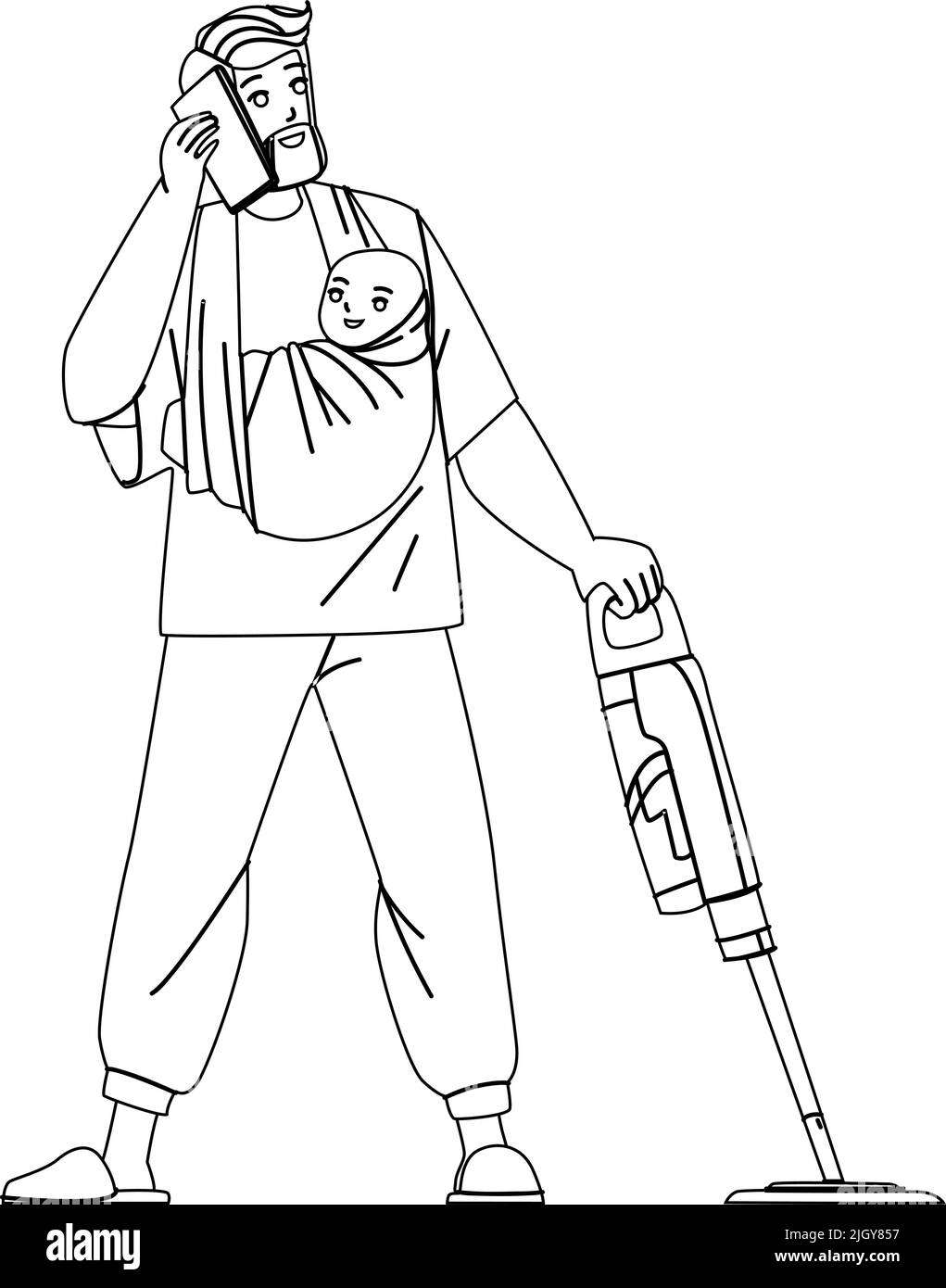 Young Busy Father Housekeeping And Working Vector Stock Vector Image ...