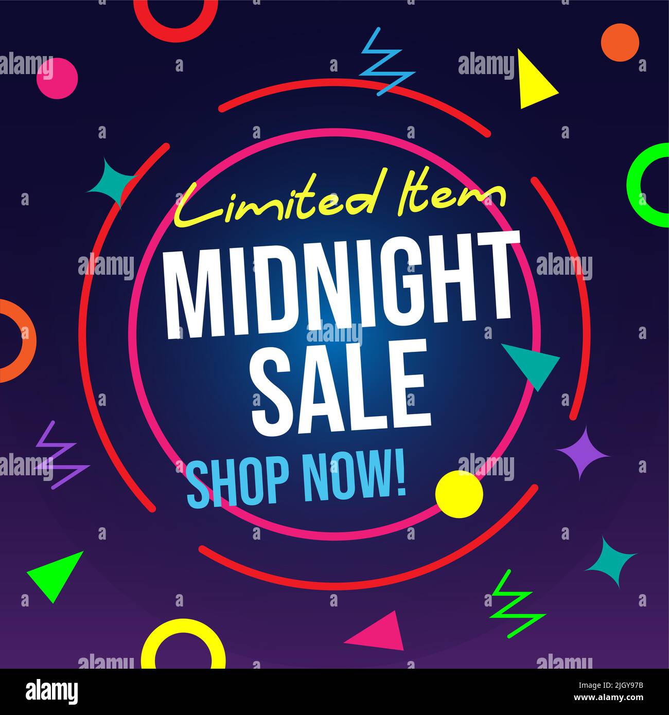 Midnight Sale Template Design with neon light style for Advertising ...