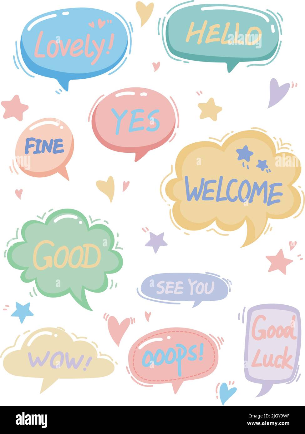 A set of positive words and phrases in colorful thought bubbles Stock ...