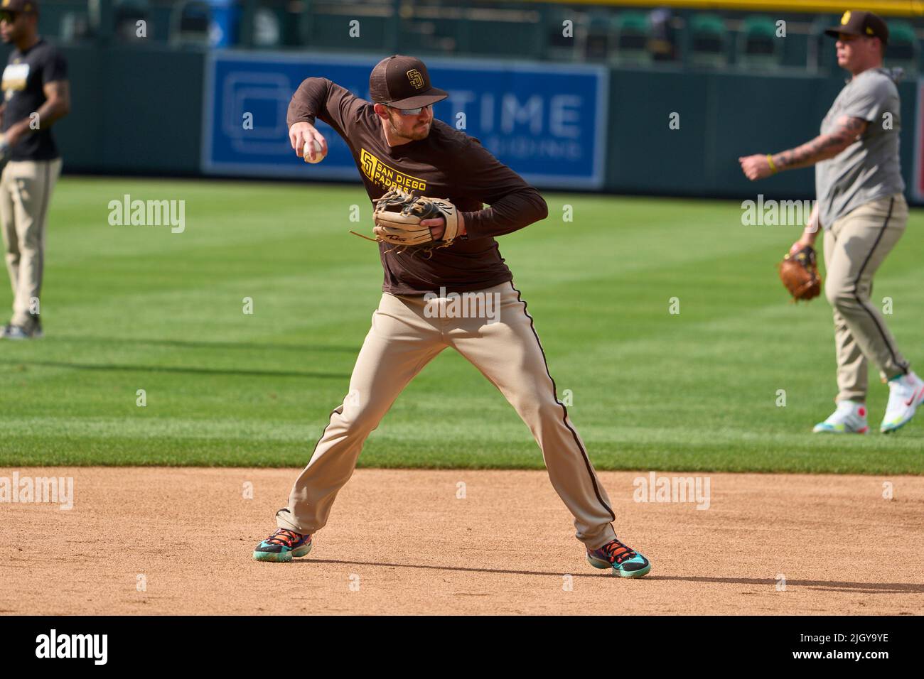 July 12 2022: San Diego infielder Matt Batten (37) before the game with ...