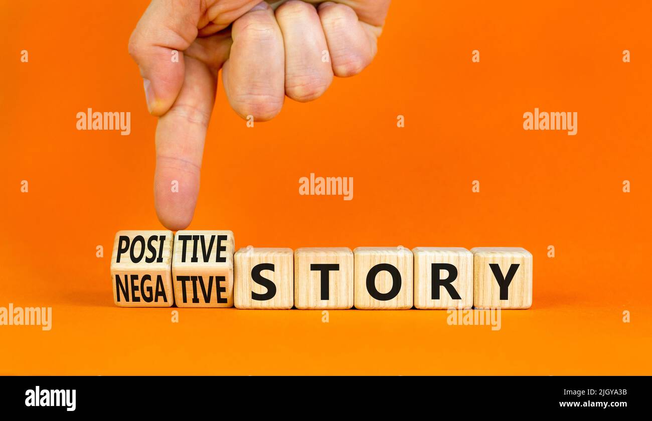 Positive or negative story symbol. Businessman turns cubes, changes ...