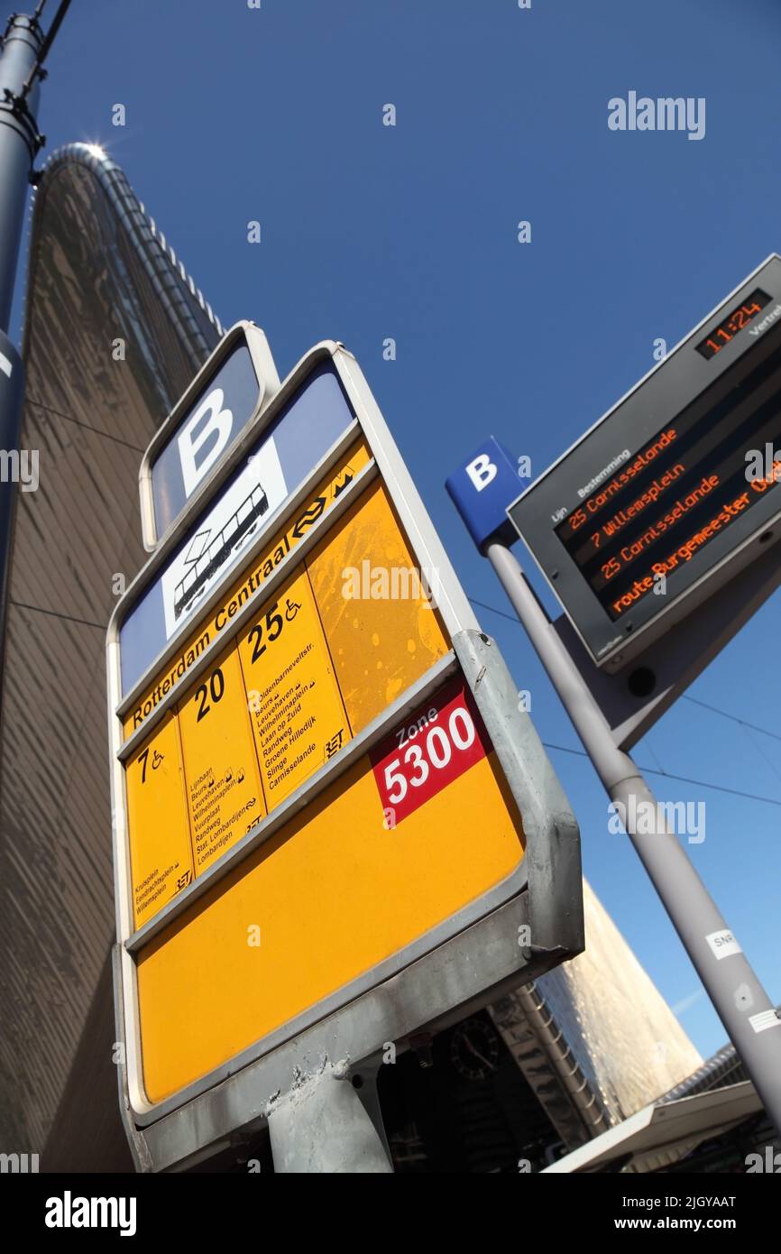 Tram stop sign outside Rotterdam Centraal railway station, Netherlands ...