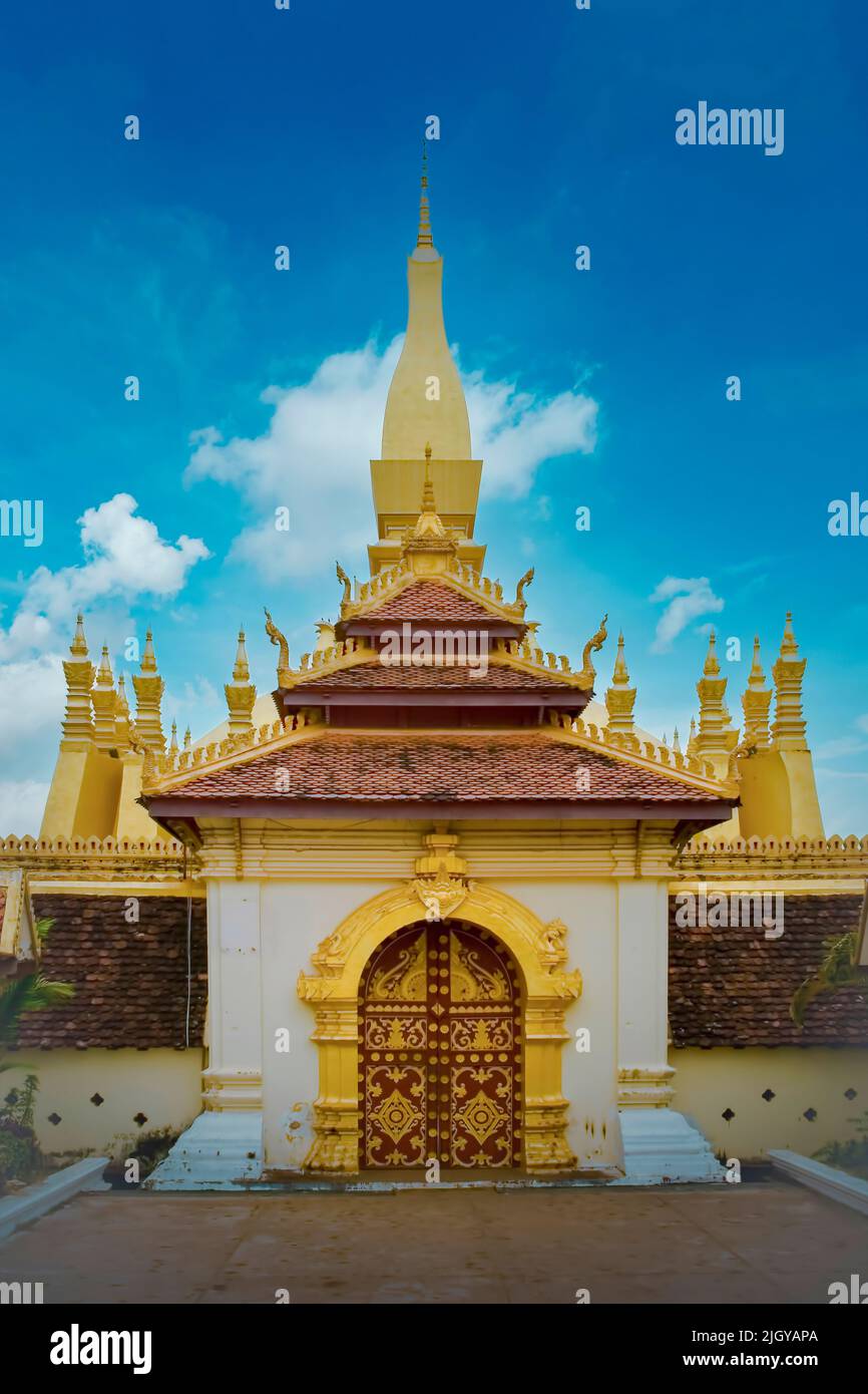 The Golden Stupa of the Pha That Luang Temple in Vientiane, Laos Stock ...