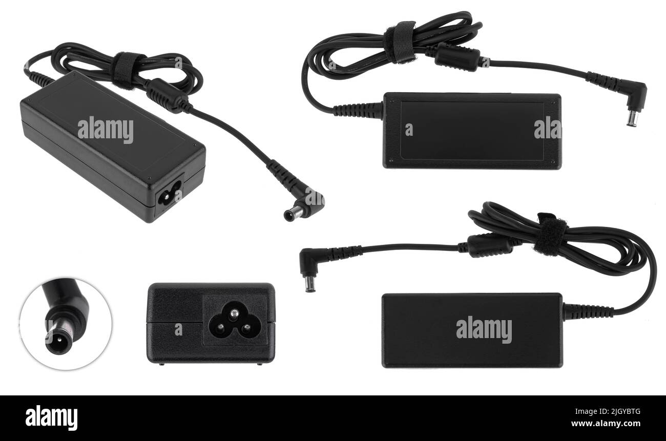 laptop power adapter, laptop spare part, on white background, collage ...