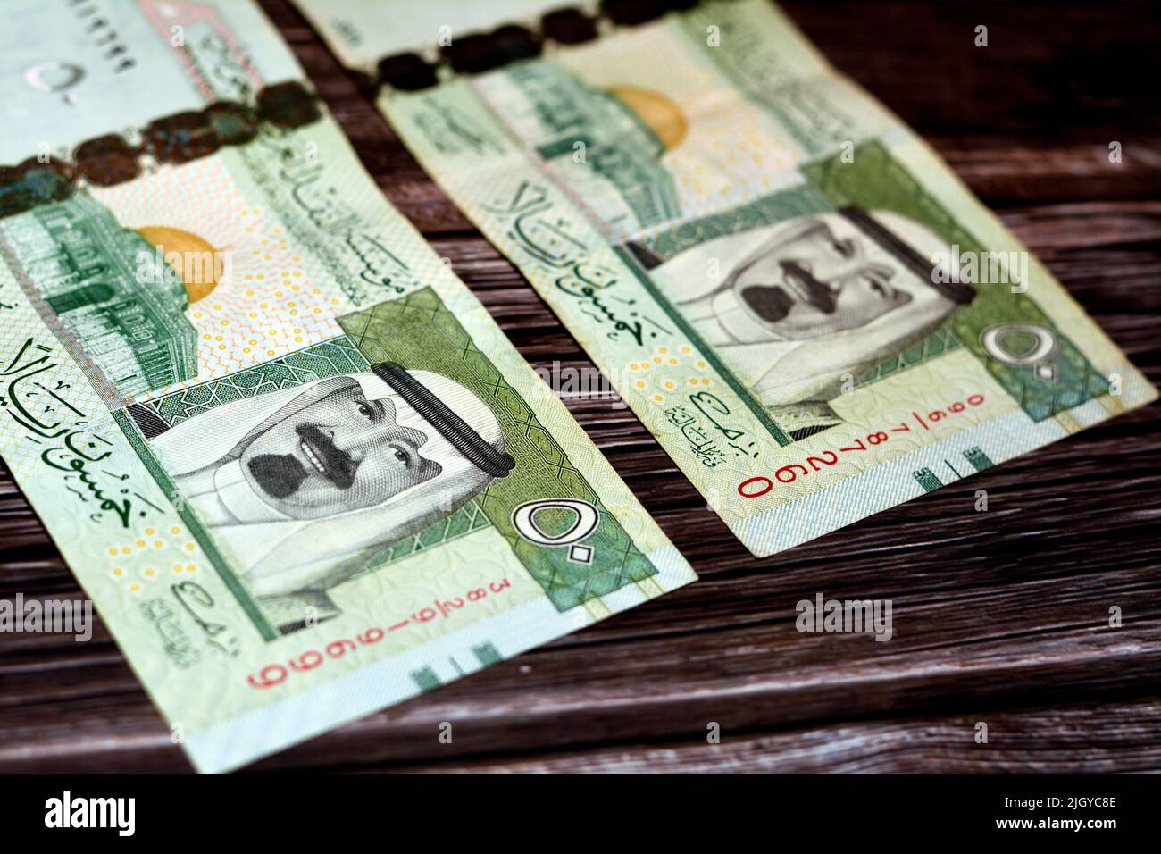 Obverse side of Saudi Arabia 50 SAR fifty Saudi riyals cash money ...