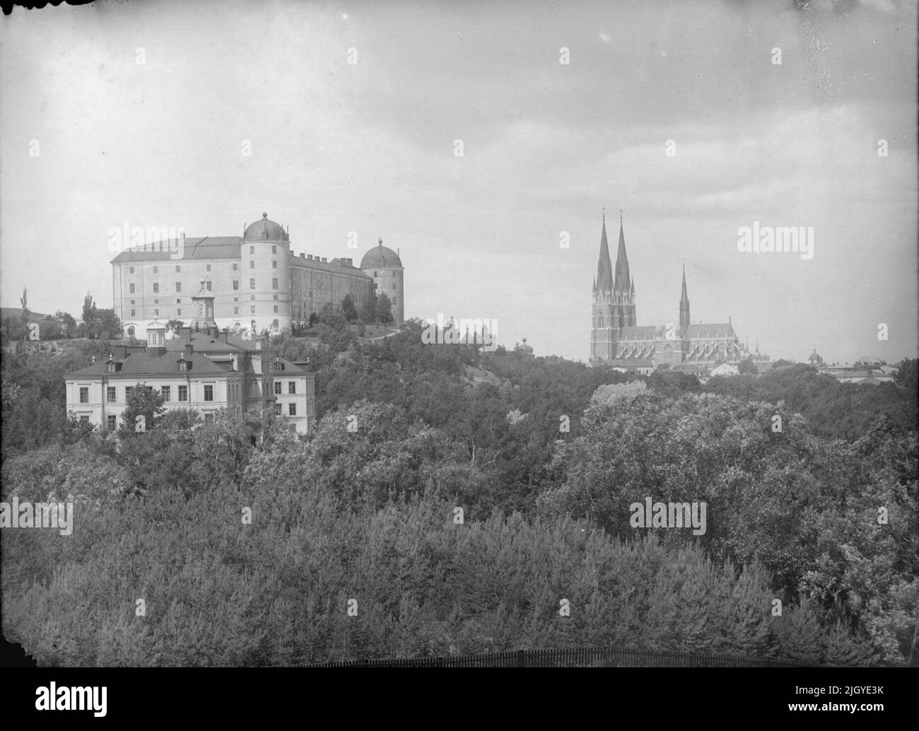 Academic Hospital, Uppsala Castle and Uppsala Cathedral from Kronåsen ...