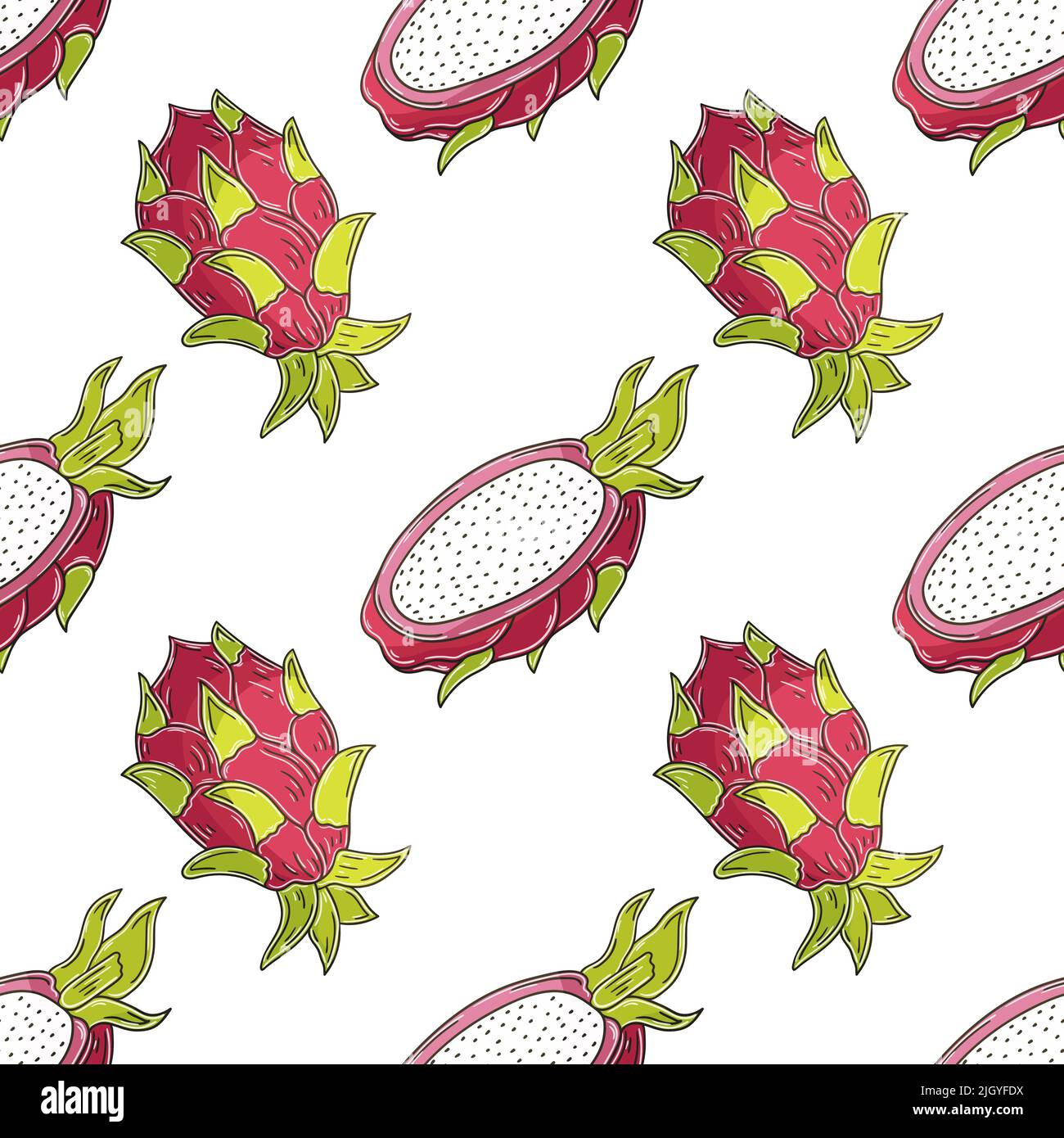 Seamless pattern with fruits. Illustration in hand draw style. Dragon ...