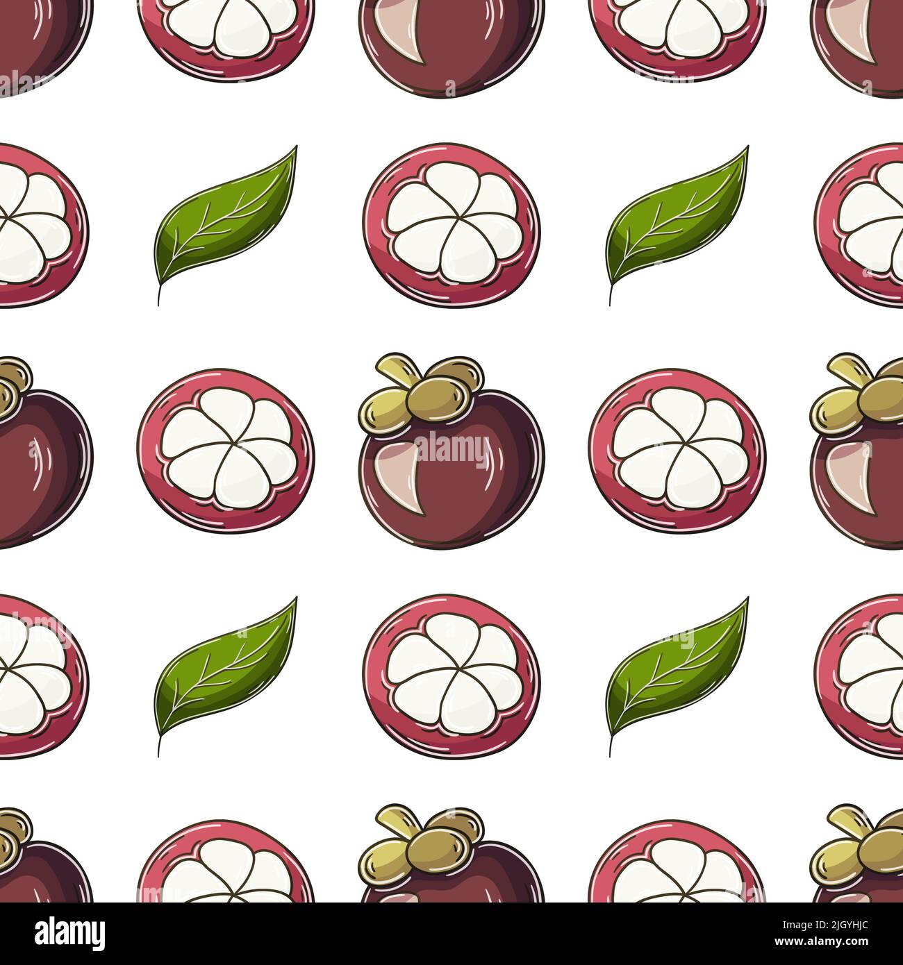 Illustration in hand draw style. Mangosteen. Seamless pattern with ...