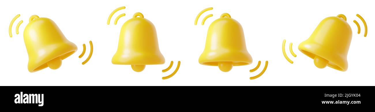 Notification bell icon 3d render - cute cartoon illustration of simple ...