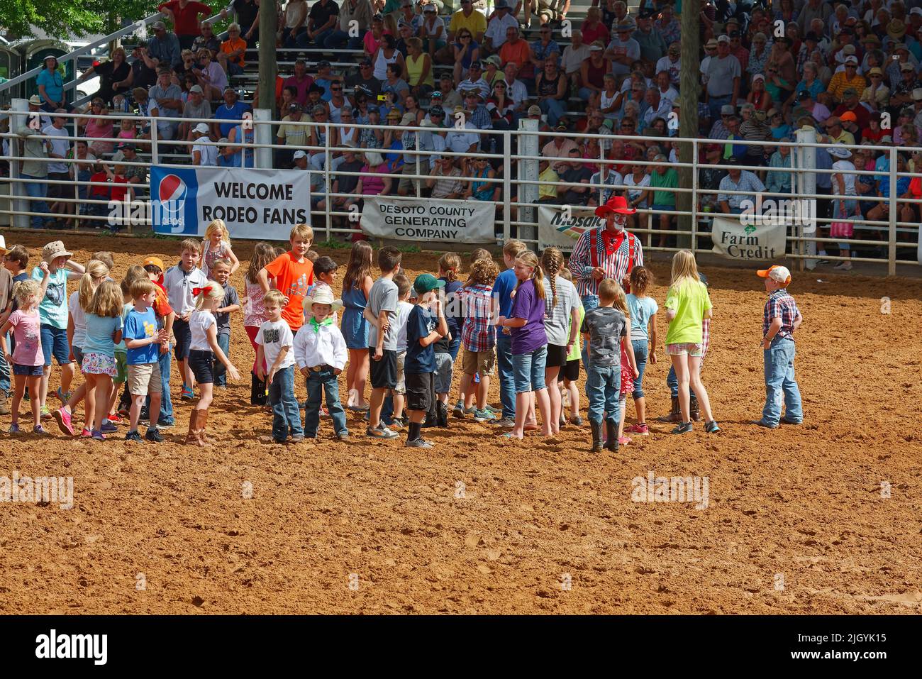 rodeo, children line up to see clown, boys, girls, entertainment, fun ...
