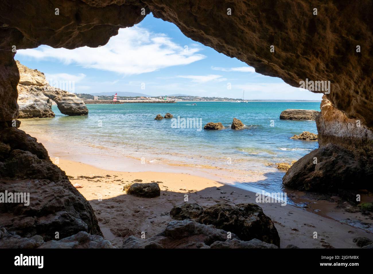 Beautiful view inside The Cave in Praia dos Estudantes, Lagos Algarve ...