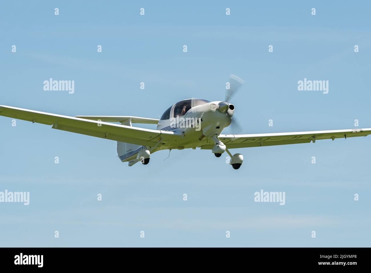 Lommis, Switzerland, May 11, 2022 Diamond DA40D propeller plane in the ...