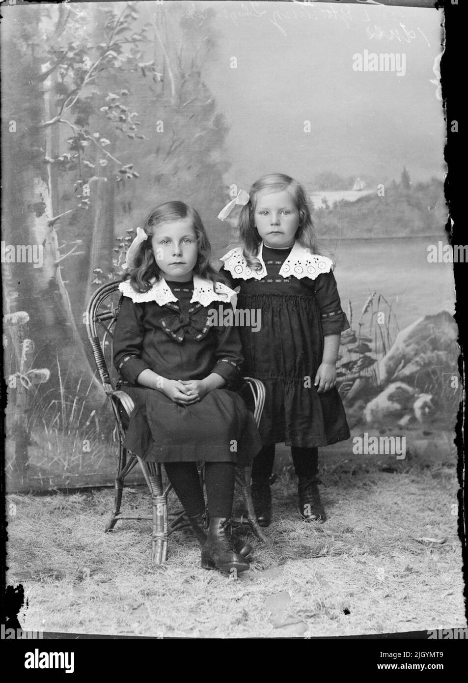 Children's portrait - two girls, Östhammar, Uppland 1918. Historical ...