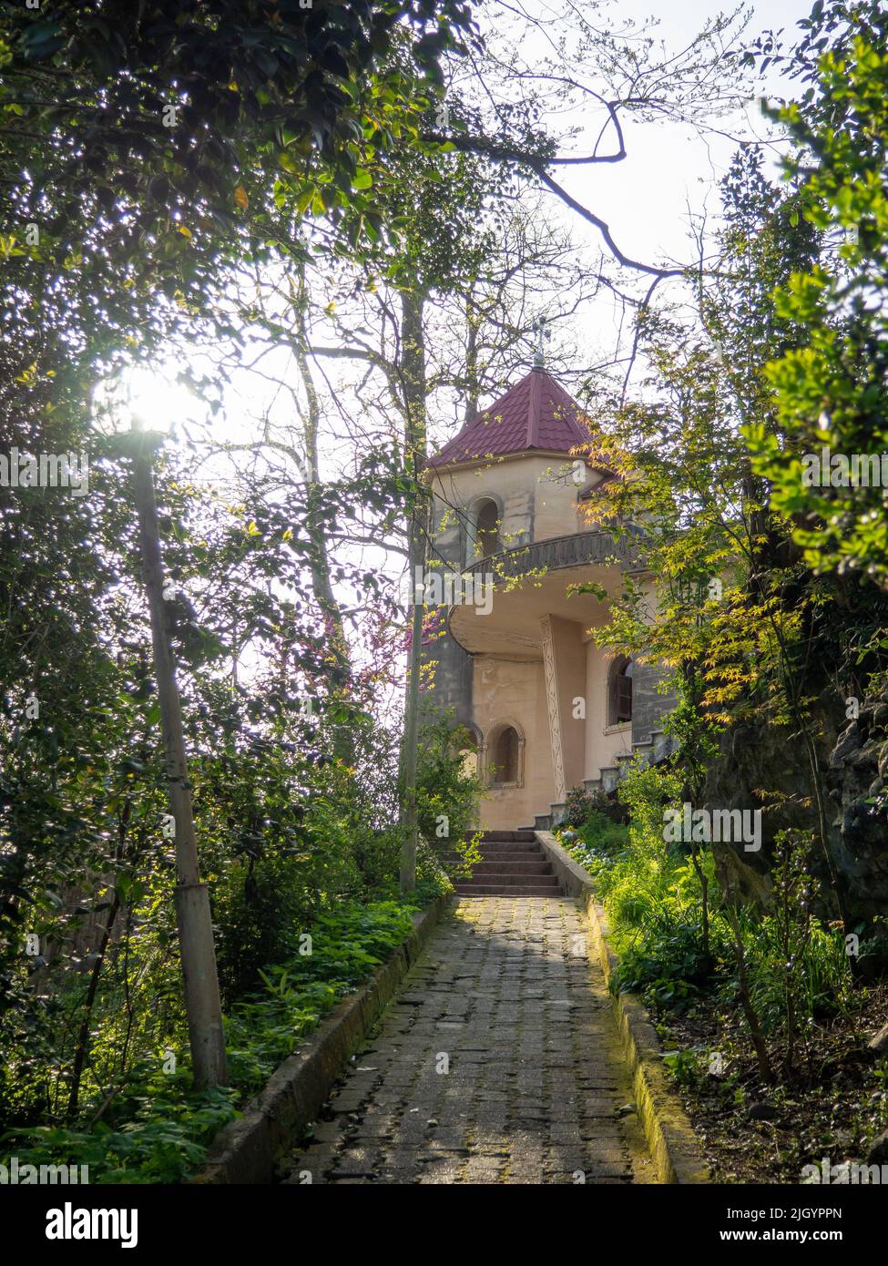 Elevation of the road to the church. Road slope. Cozy quiet place ...
