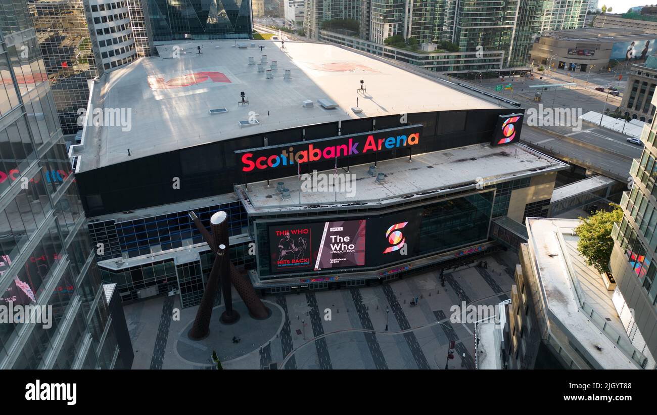 July 10 2022, Toronto Ontario Canada. Scotiabank Arena home of the Toronto Maple Leafs Aerial ...