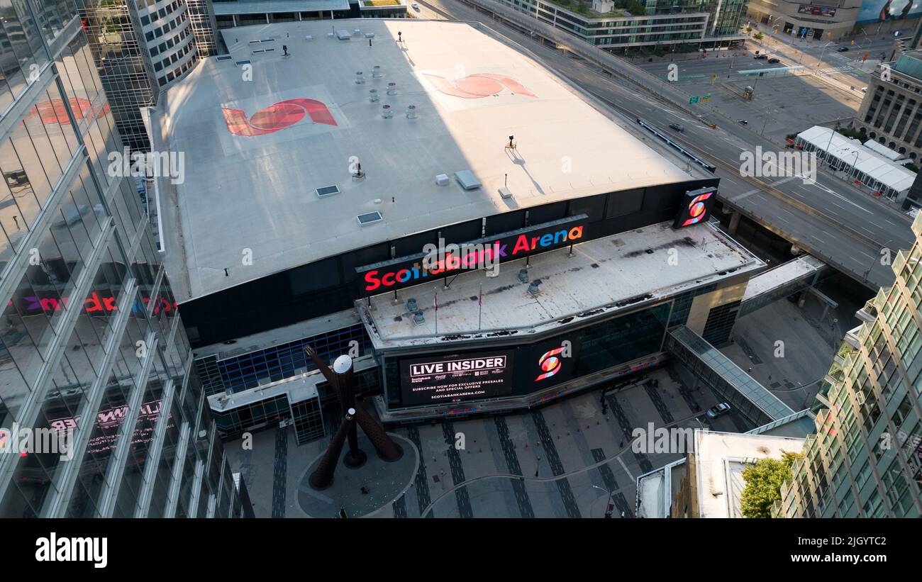 July 10 2022, Toronto Ontario Canada. Scotiabank Arena home of the Toronto Maple Leafs Aerial ...