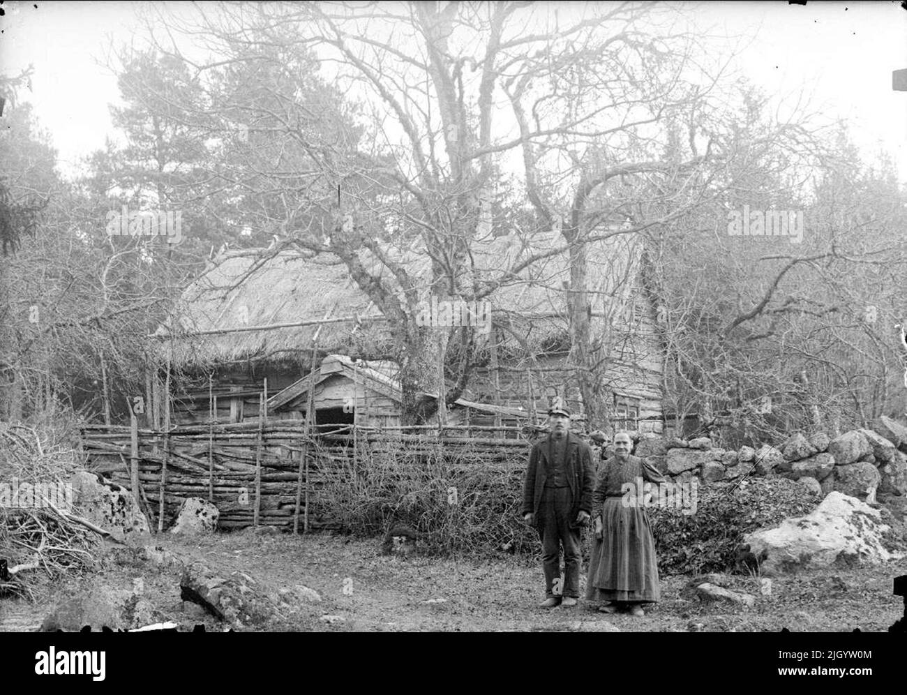 Lotta and August Bjuv in front of the soldier village in Åkerby, Funbo ...