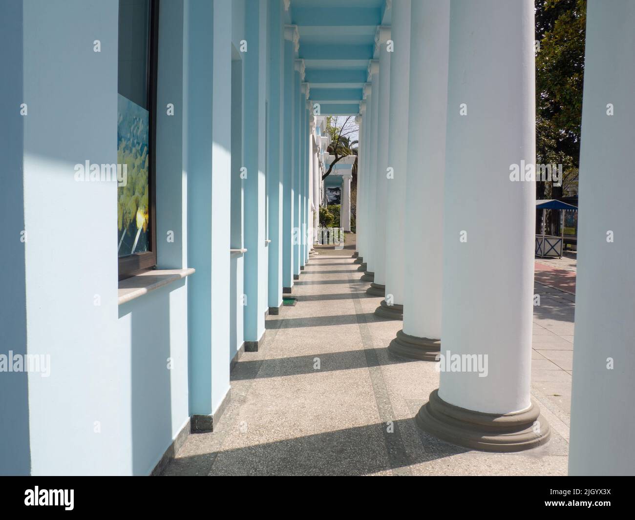 house with columns. Geometry. Inside view. Architecture of old ...