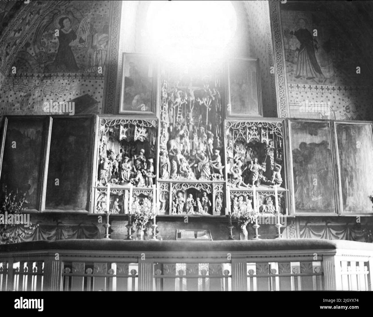 The altar cabinet in Häverö church, Häverö parish, Uppland in 1917. The ...