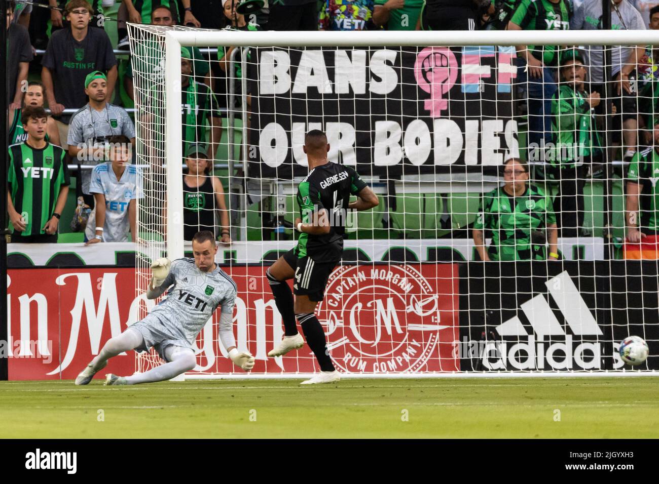 AUSTIN, TX - JULY 12: Austin FC goalkeeper Brad Stuver (1) misses a ...