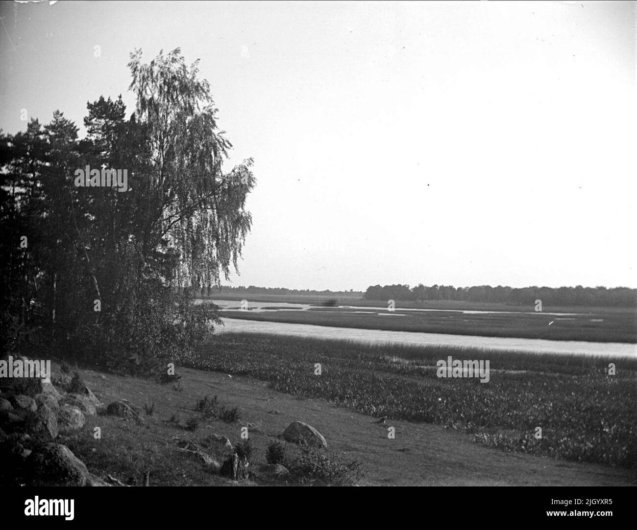 Landscape view with Sagån, Teda parish, Uppland 1914. Landscape View ...