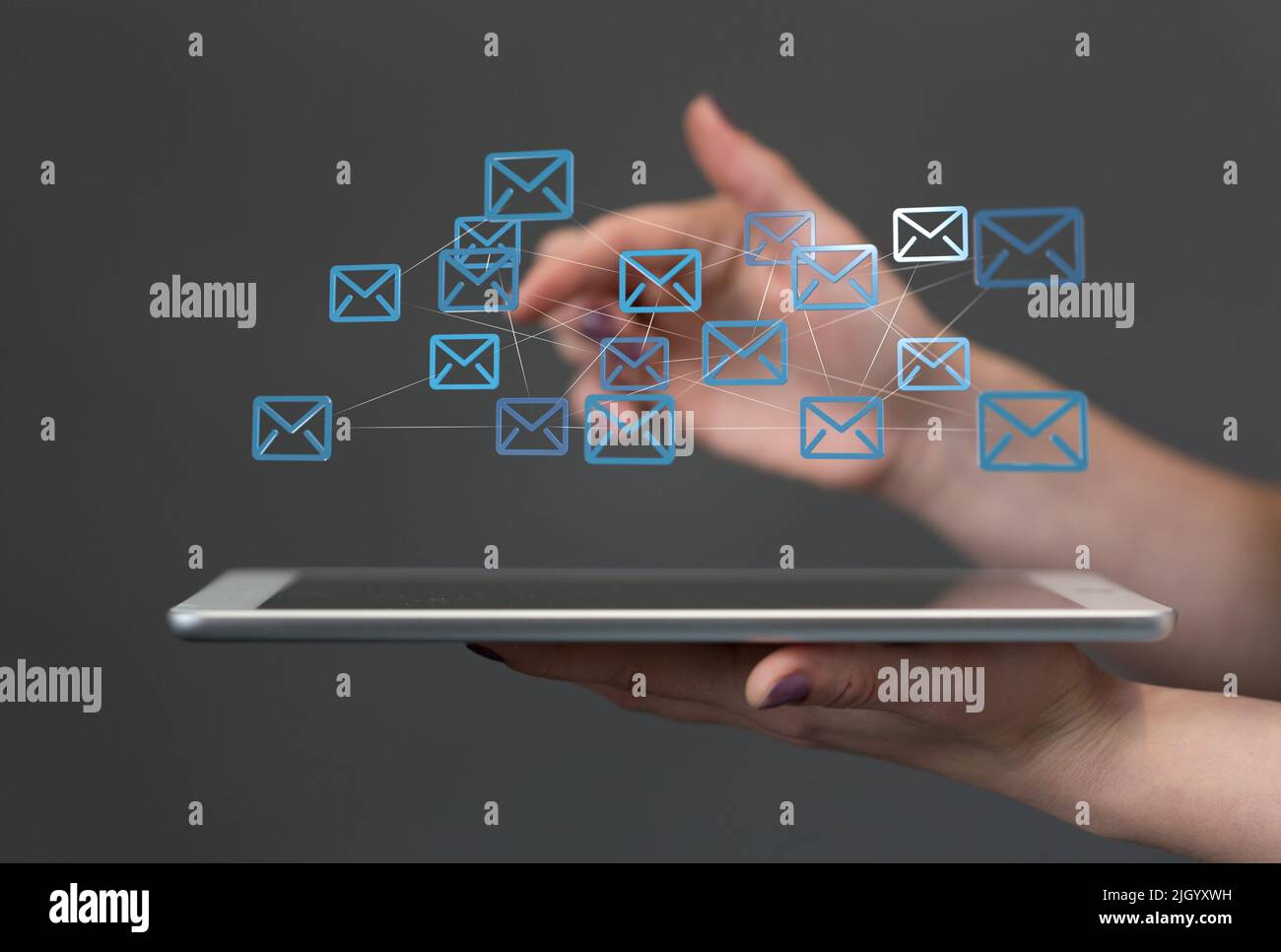 A person presenting a virtual projection of email communications Stock ...