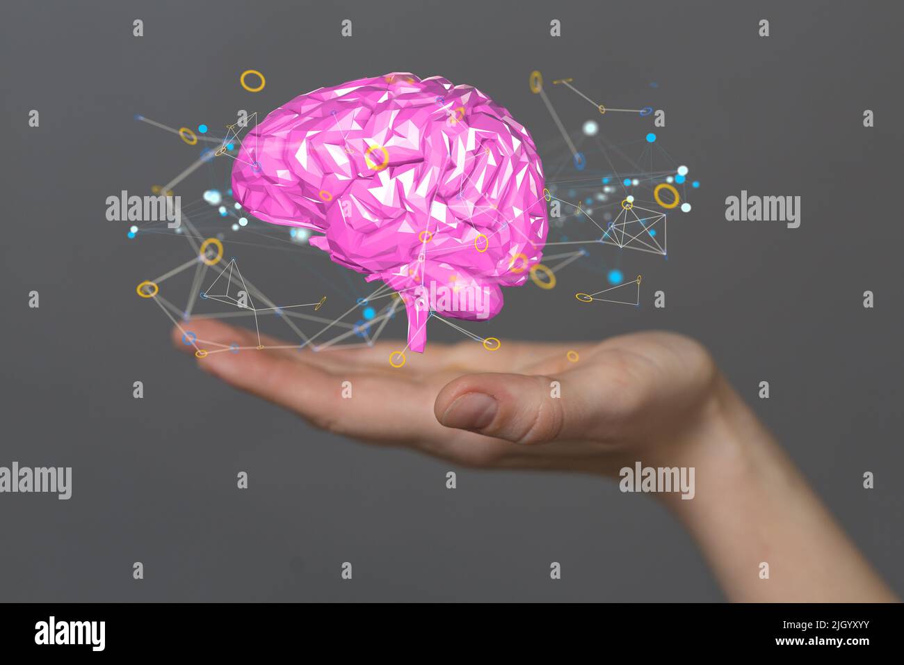 A person presenting a virtual projection of the human brain Stock Photo ...