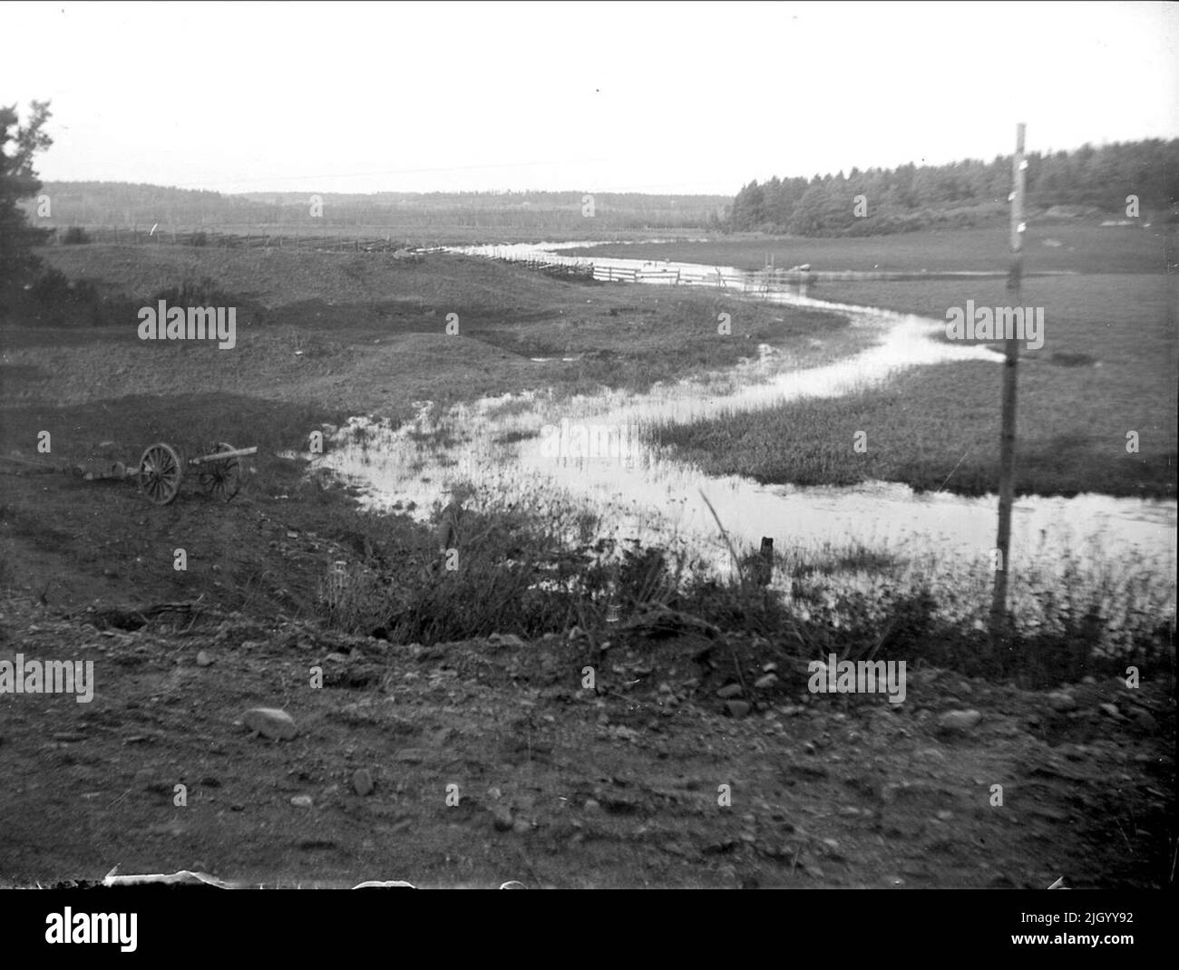 Landscape view with watercourses, Norrsunda parish, Uppland 1928 ...