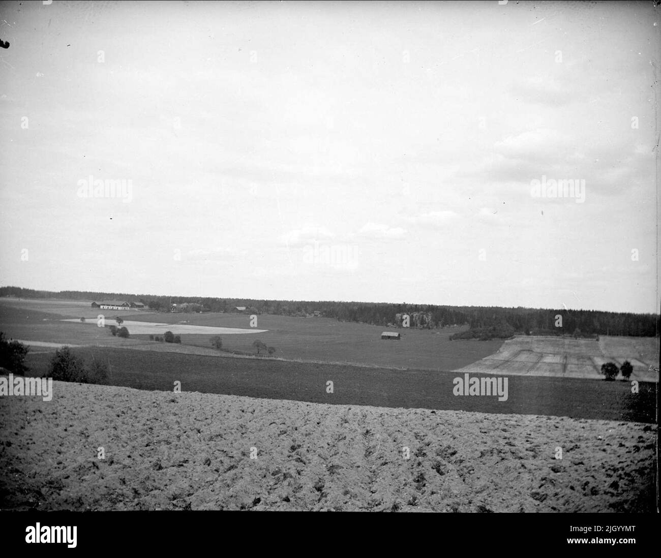 Landscape view with Borgberget, Altuna parish, Uppland May 1919. Landscape view with Borgberget ...