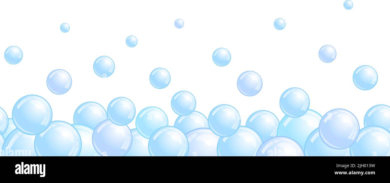 Soap bubbles pattern. Repeated horizontal foam decoration. Soap bubbles ...