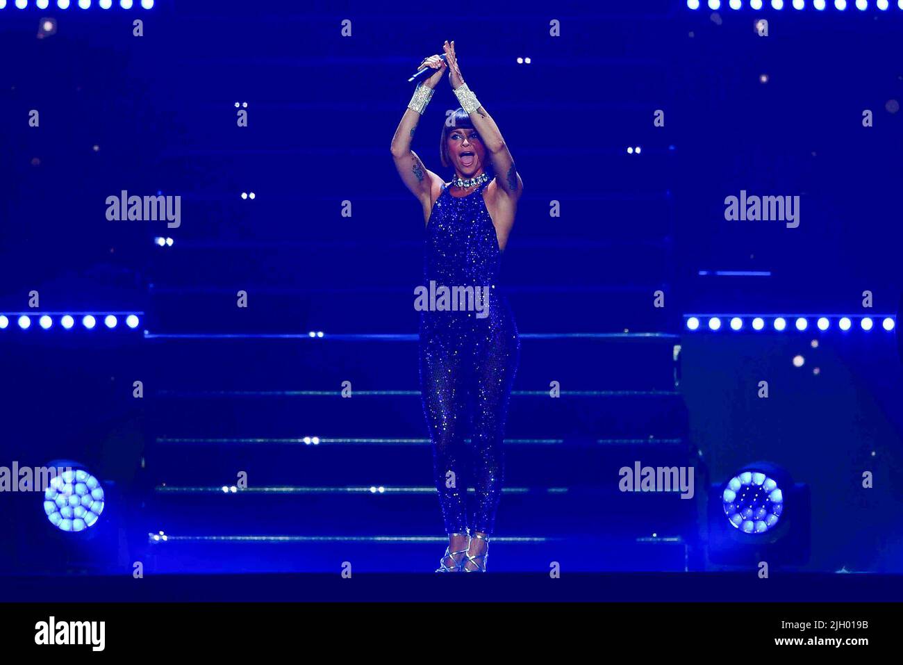 Italian singer Alessandra Amoroso perform during “Tutto Accade a San ...