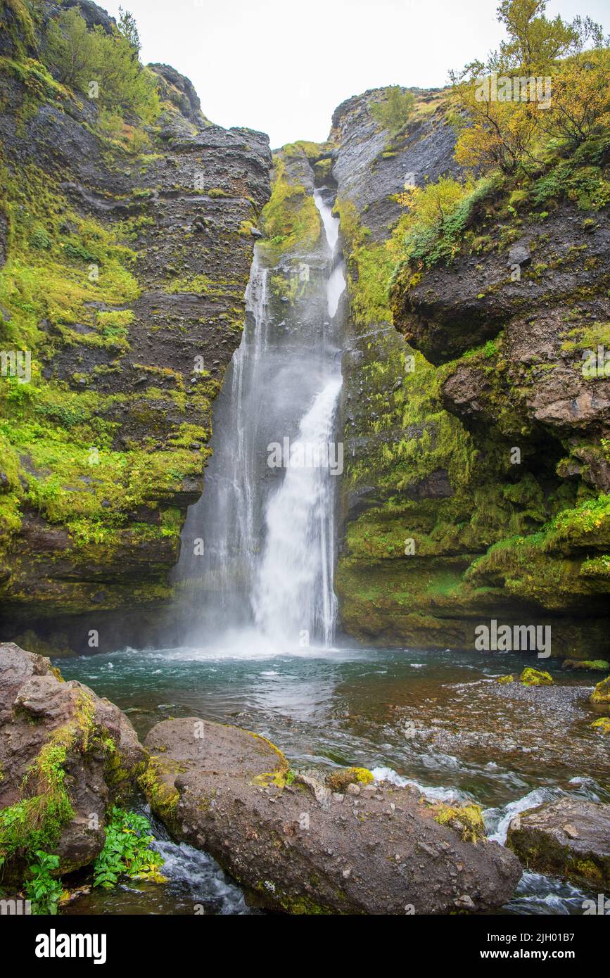 The upper part of Gluggafoss waterfall Stock Photo - Alamy
