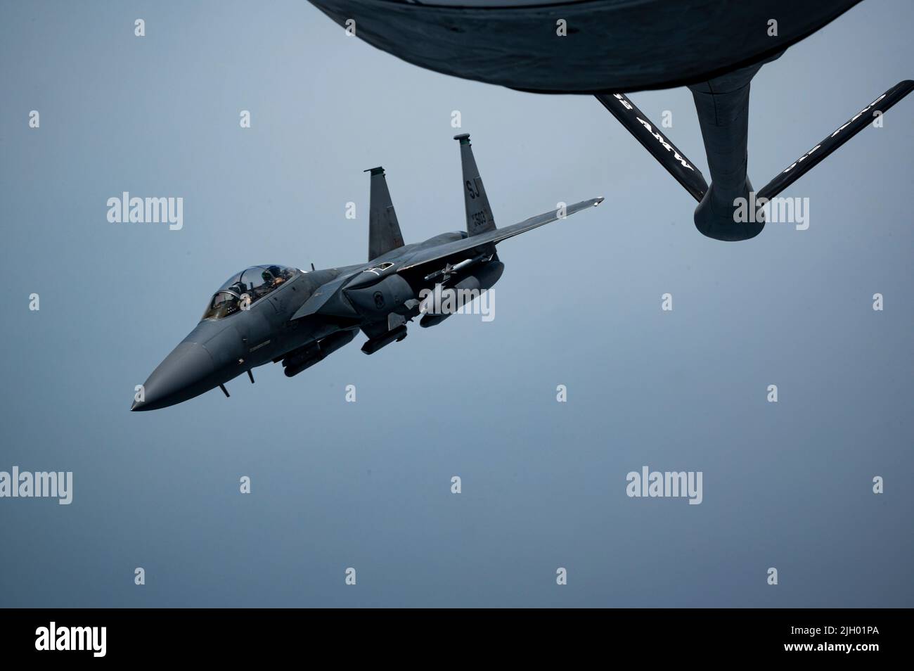 A U.S. Air Force F-15E Strike Eagle assigned to the 335th Expeditionary ...