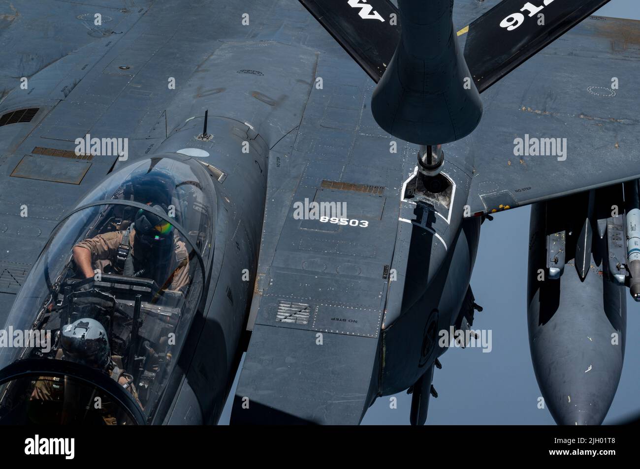 A U.S. Air Force F-15E Strike Eagle assigned to the 335th Expeditionary ...