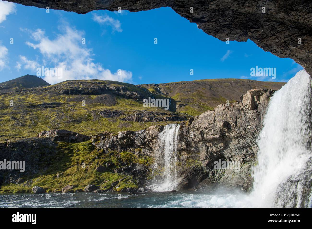 Innstifoss twin waterfall in Southeast Iceland Stock Photo - Alamy