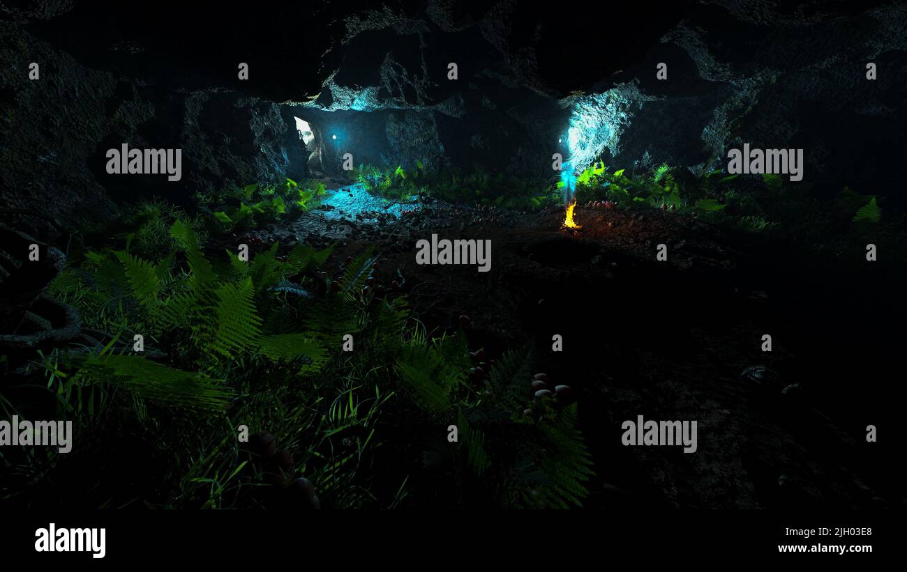 3d illustration of a misterious and dark fantasy cave Stock Photo - Alamy
