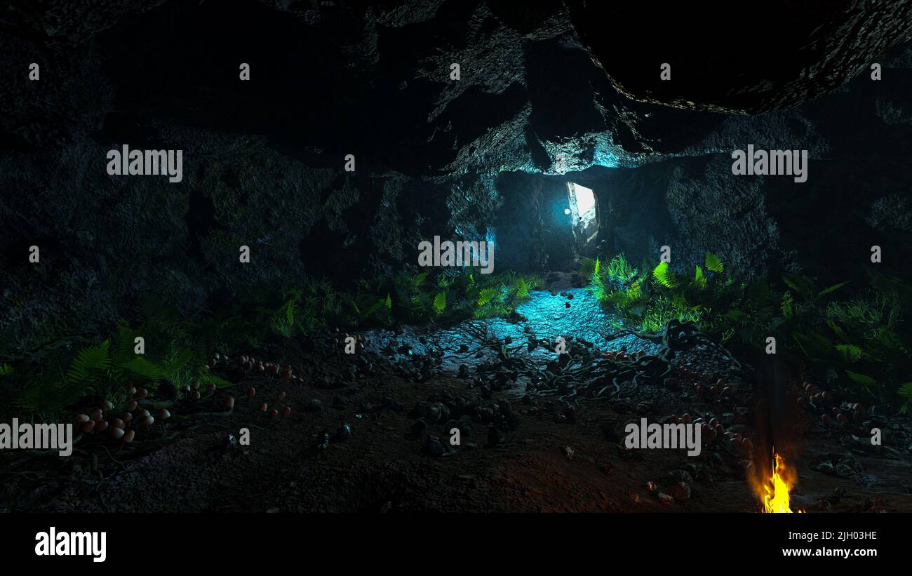 3d illustration of a misterious and dark fantasy cave Stock Photo - Alamy