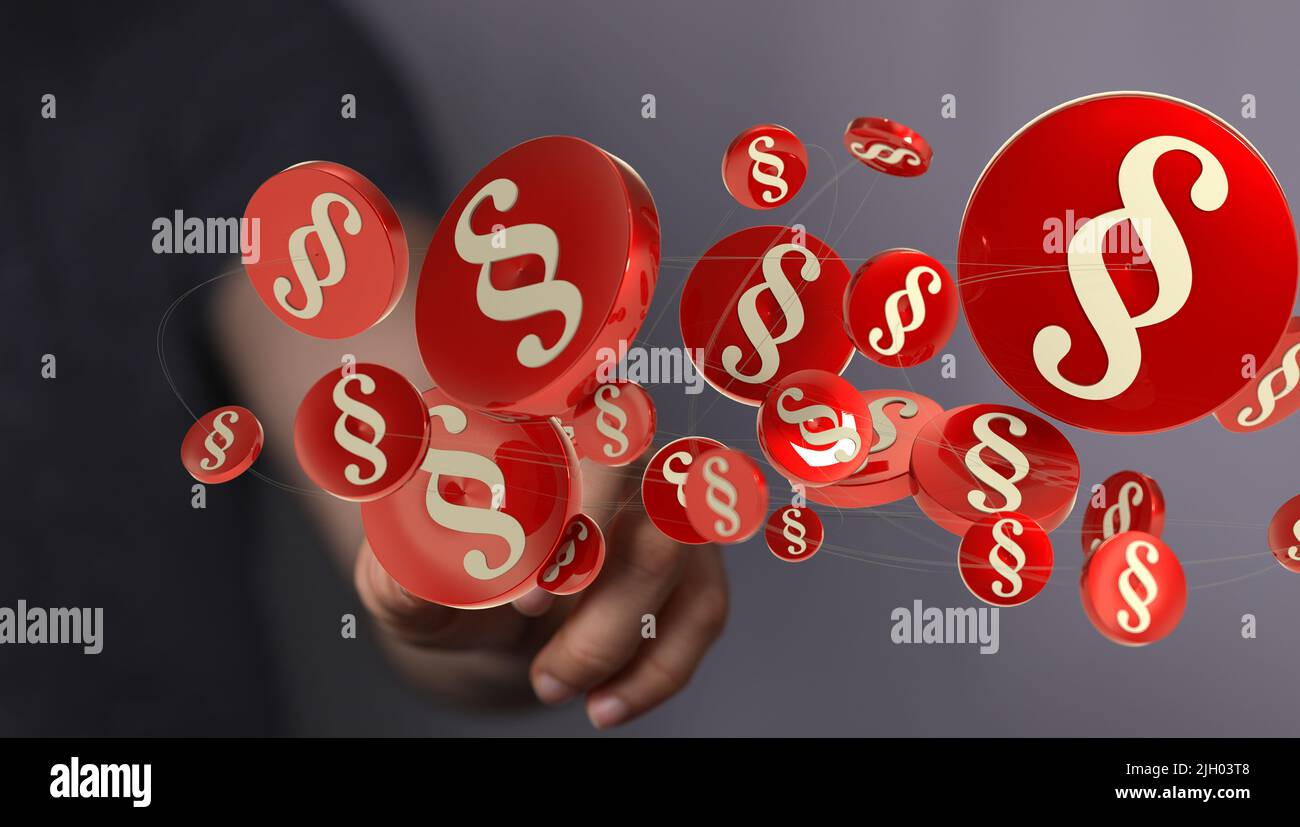 A person presenting s virtual projection of red paragraph signs Stock ...