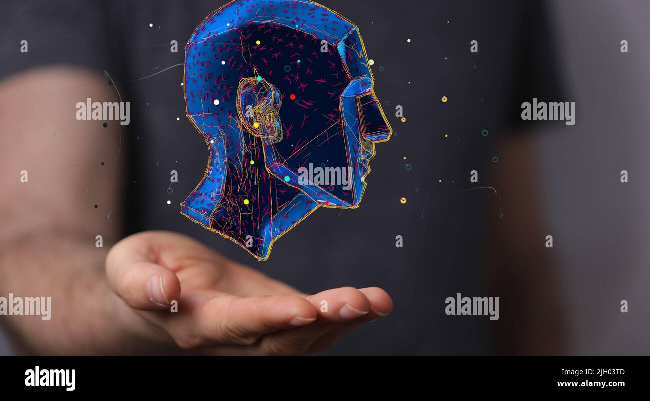 A person presenting a virtual projection of imagination concept Stock ...