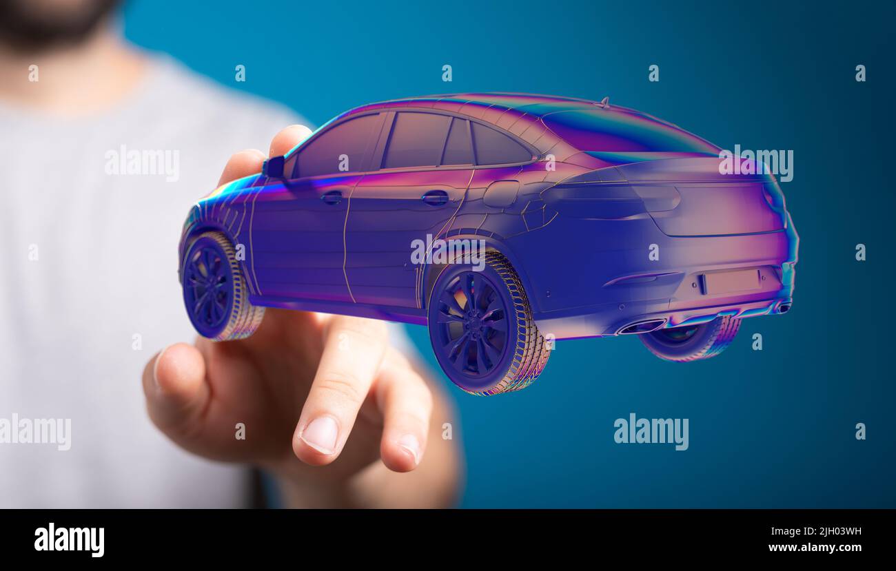 A person presenting a virtual projection of a modern car Stock Photo ...