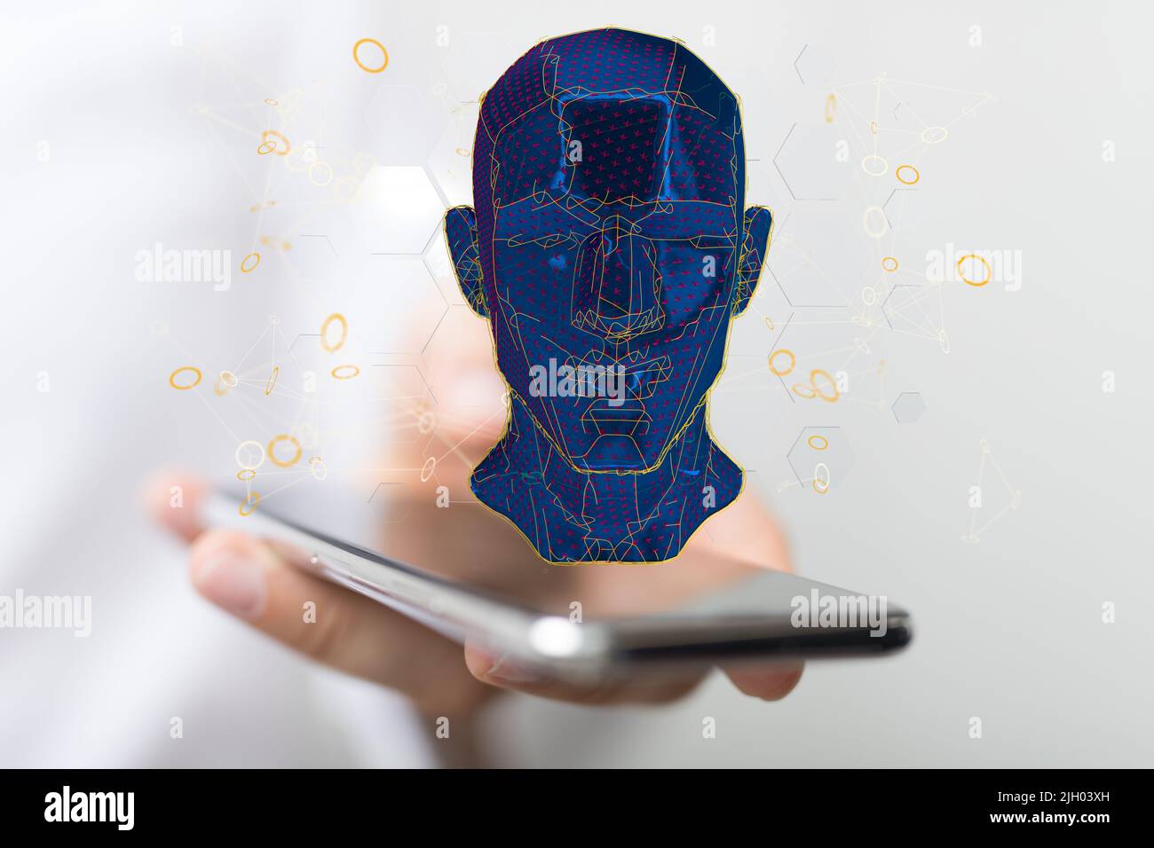 A person presenting a virtual projection of artificial intelligence ...