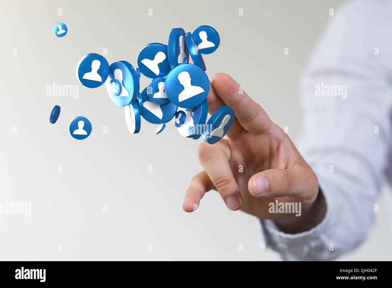 A person presenting a virtual projection of network connection Stock ...