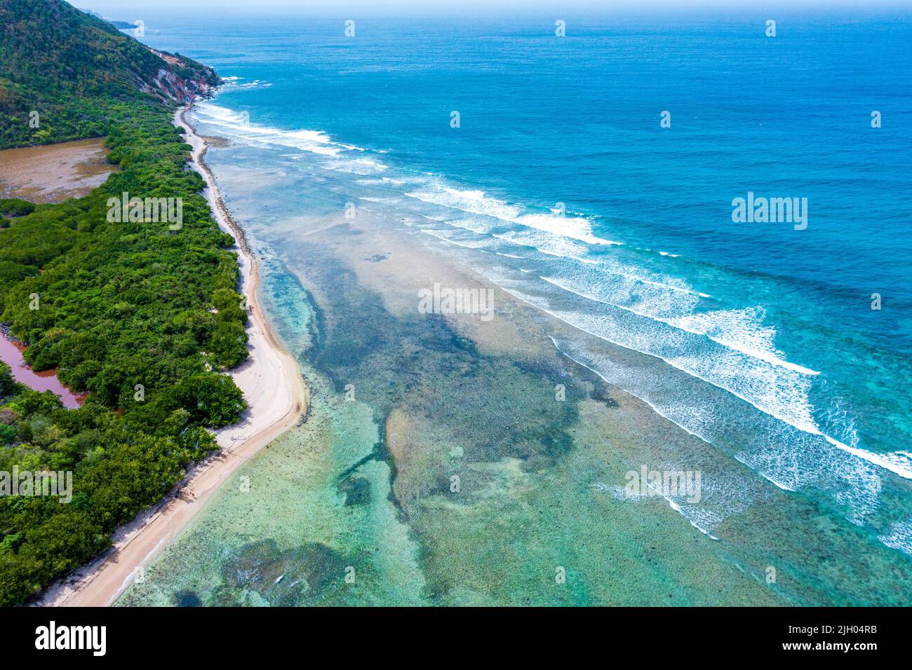Aerial View of the Jungle and Waves Breaking at Reef Bay, St John ...