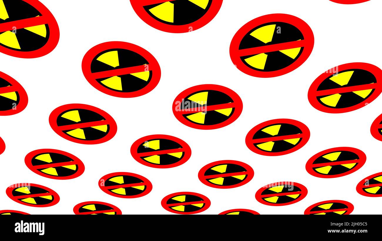 A simple illustration of crossed-out signs of radiation on a white ...