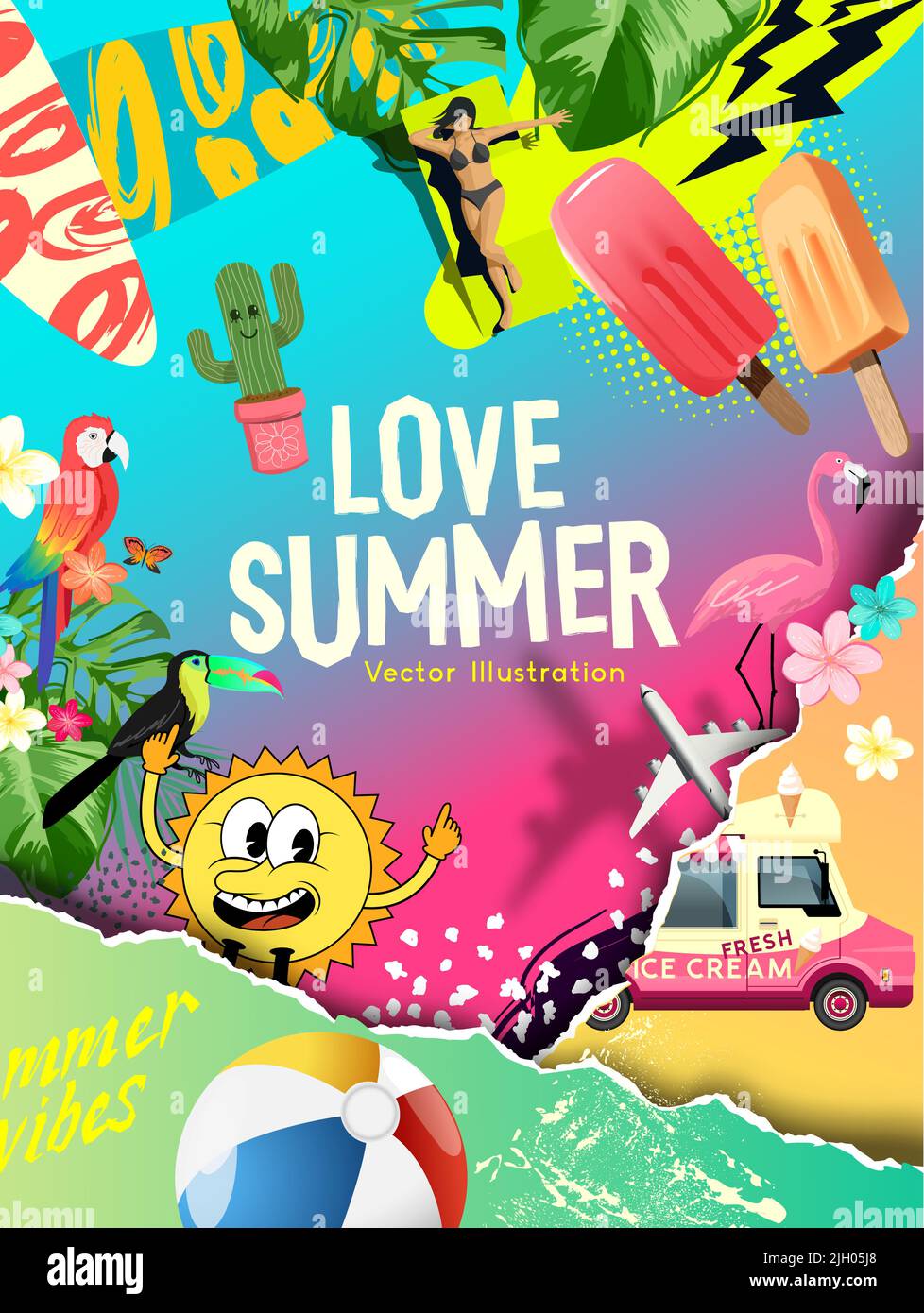Fun summer holiday background mash up layout. vector illustration Stock ...