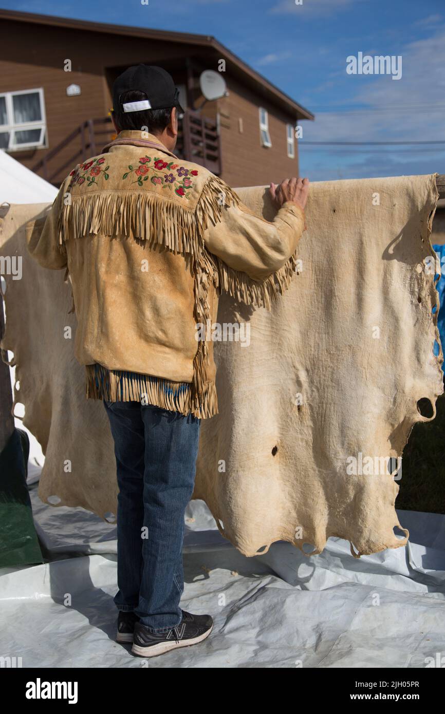 Vintage Dene traditional tanned moosehide jacket embroidered with ...