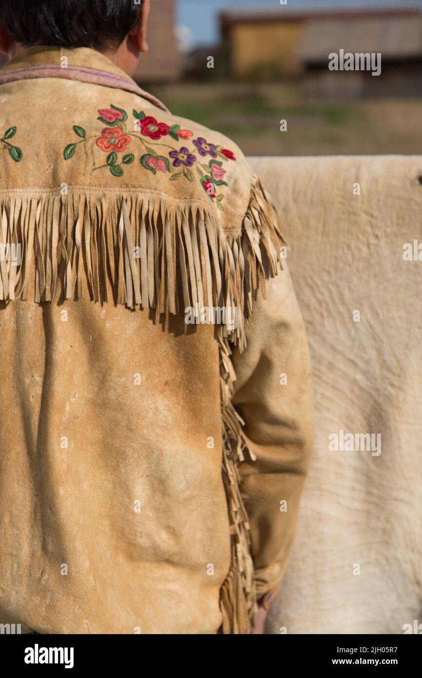 Vintage Dene traditional tanned moosehide jacket embroidered with ...