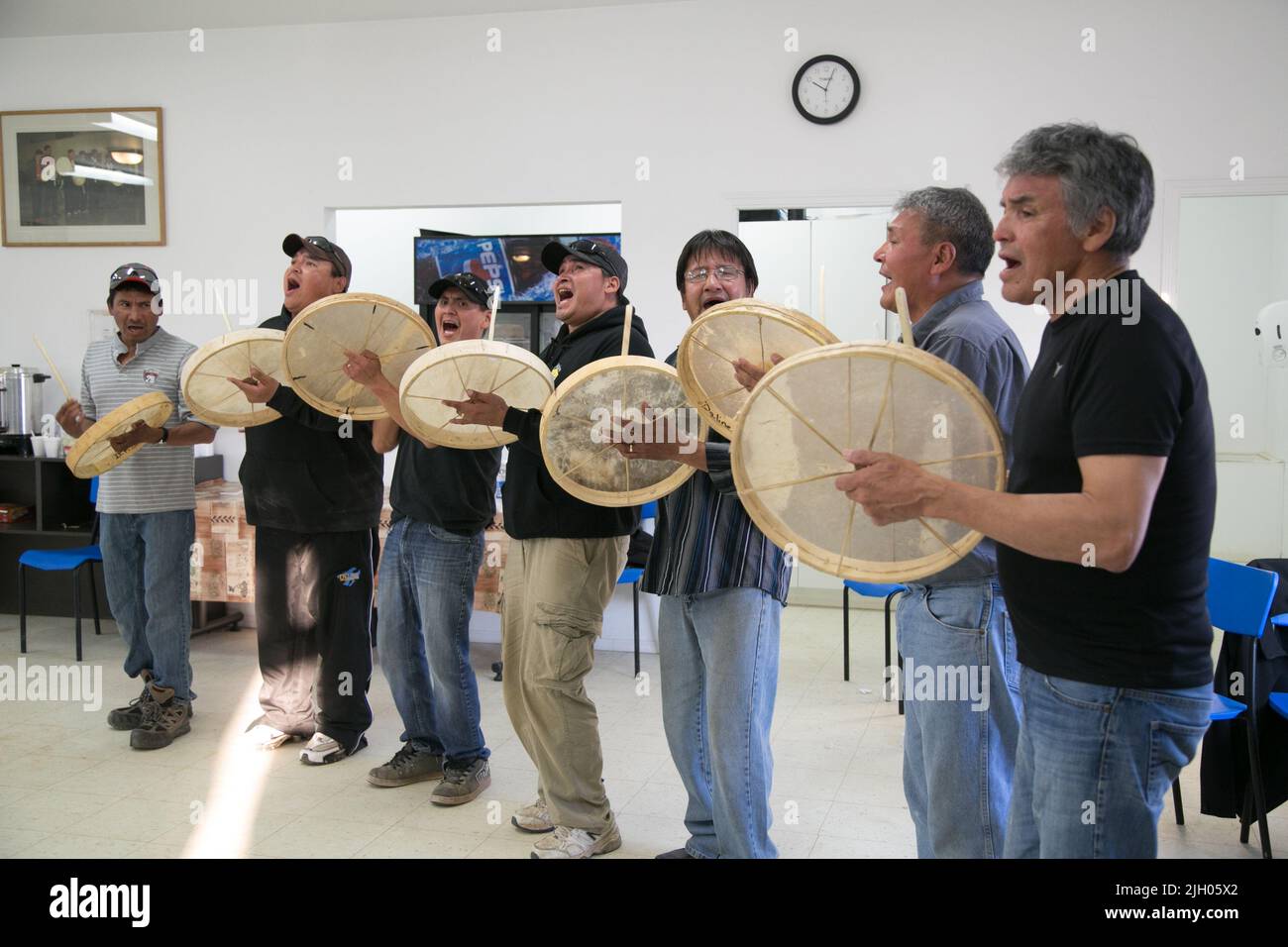 Dene drummers in the northern Indigenous community of Deline, Northwest ...
