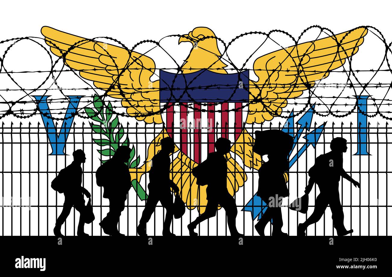 Flag of United States Virgin Islands - Refugees near barbed wire fence ...